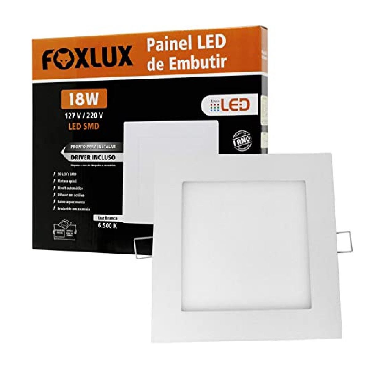 Painel LED Quadrado Embutir 18W 6500K Bivolt - FOXLUX - Painel LED Quadrado Embutir 18W 6500K ...