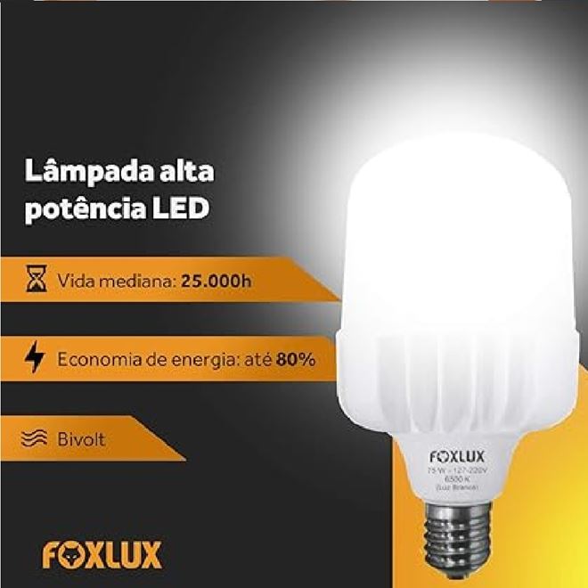Lâmpada LED alta potência luz branca 6500K 40W bivolt base E-27 ...