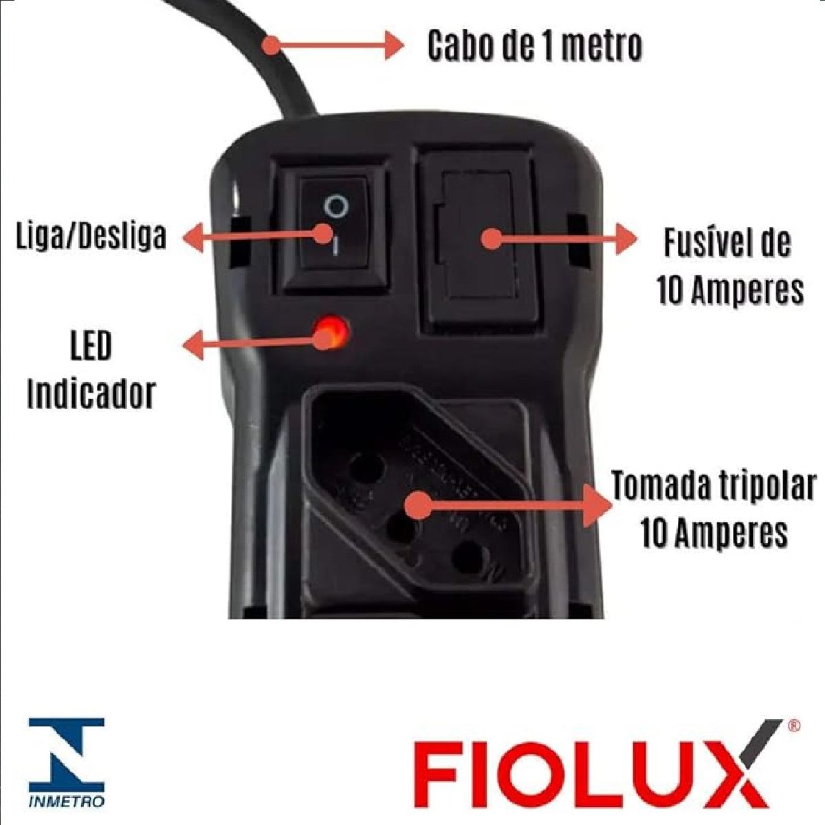 Filtro de linha 3 tomadas botão liga/desliga - FOXLUX - Filtro de linha ...